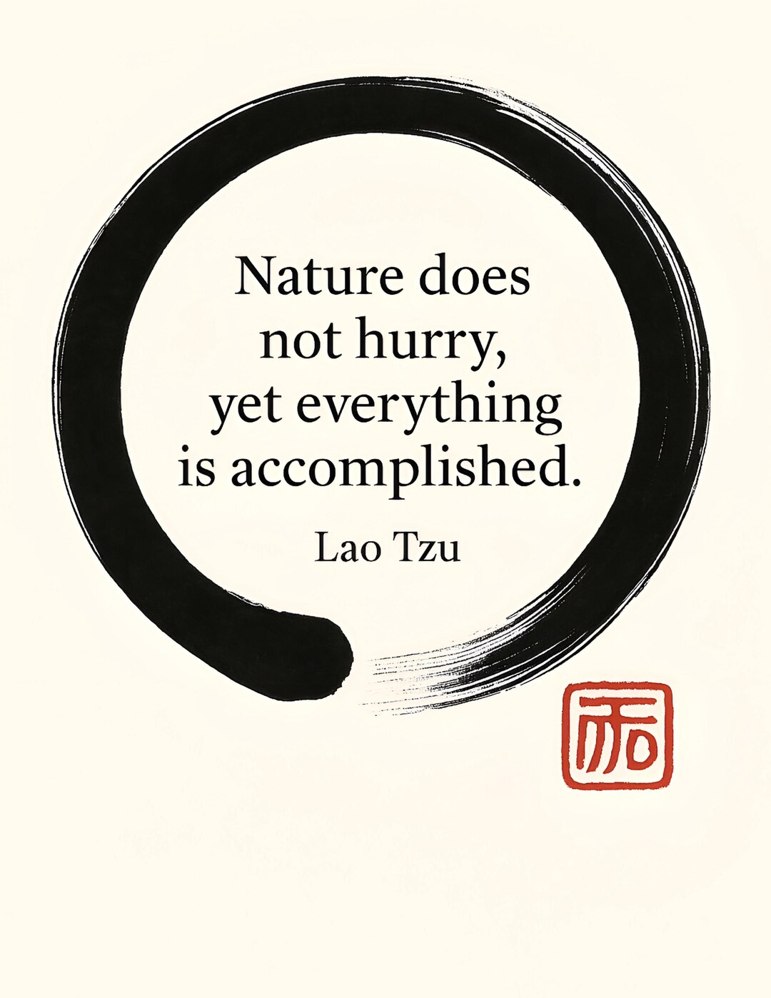 Lao Tzu Quote Wall Art | Zen Enso Circle | “nature Does Not Hurry, yet ...