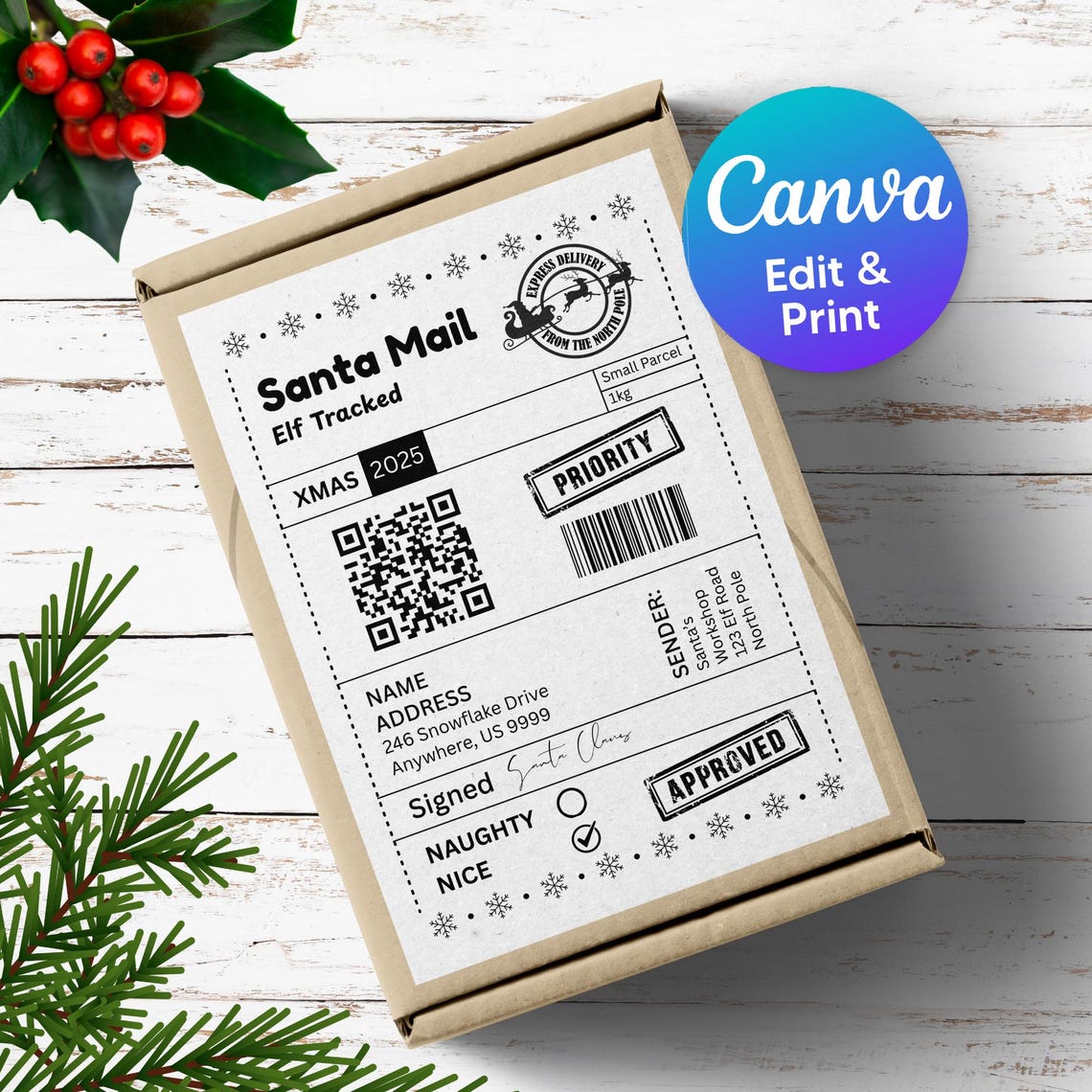 Editable Santa Mail Label | North Pole Express Tag (canva Template) - Etsy