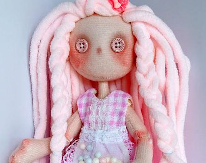 A Handmade Button-eye Doll With Pink - Etsy