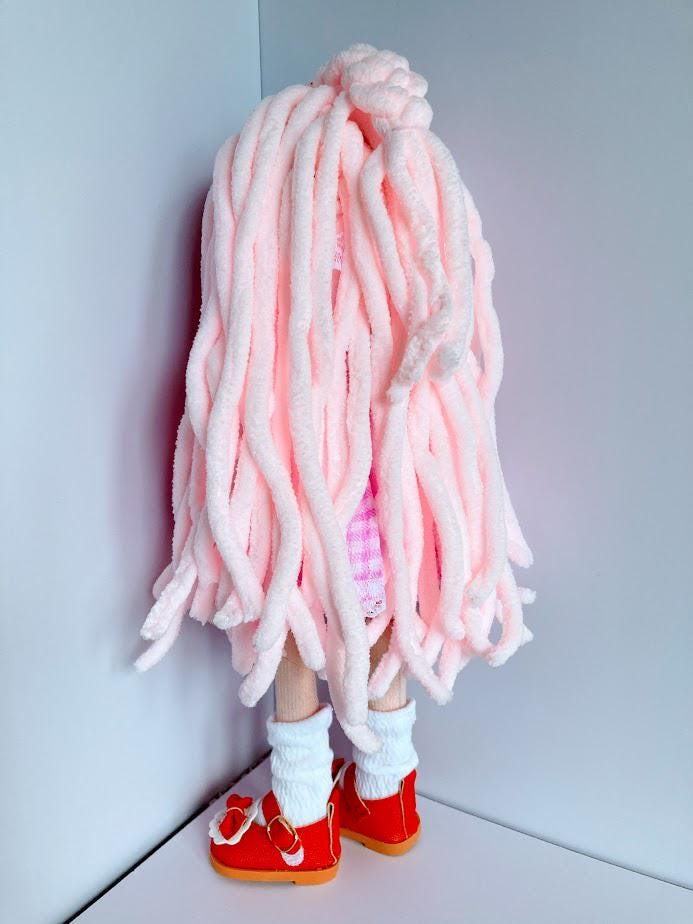 A Handmade Button-eye Doll With Pink - Etsy