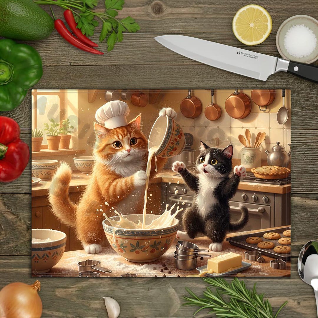 Cute Baking Cats Cutting Board PNG – Funny Kittens Cooking in Kitchen ...