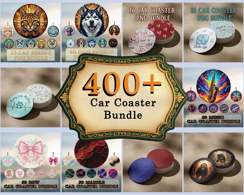 400+ Car Coaster PNG Bundle – Mega Sublimation Coaster Pack – Animal ...