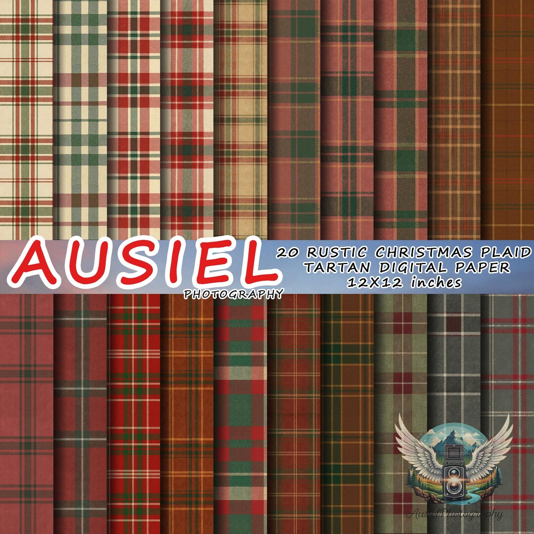 Rustic Christmas Plaid Digital Paper Pack – Seamless Red Green Tartan ...