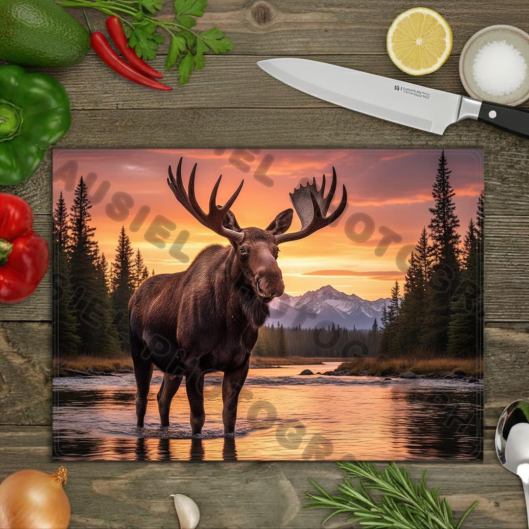 Moose Sunset Cutting Board PNG – Majestic Wildlife River Scene ...