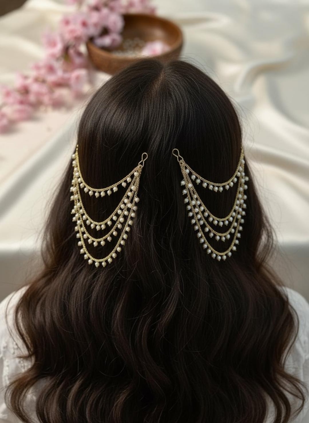 Pearl Bridal Hair Chains | Gold Indian Wedding Ear Jewelry - Etsy