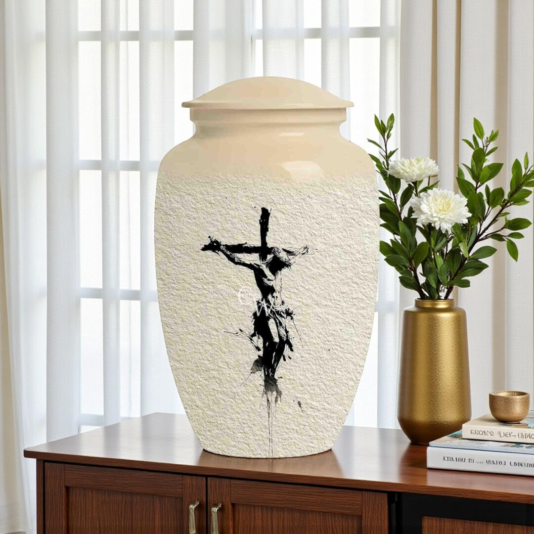 Christian Cremation Urn, Crucifix Urn for Ashes, Jesus Cross Memorial ...