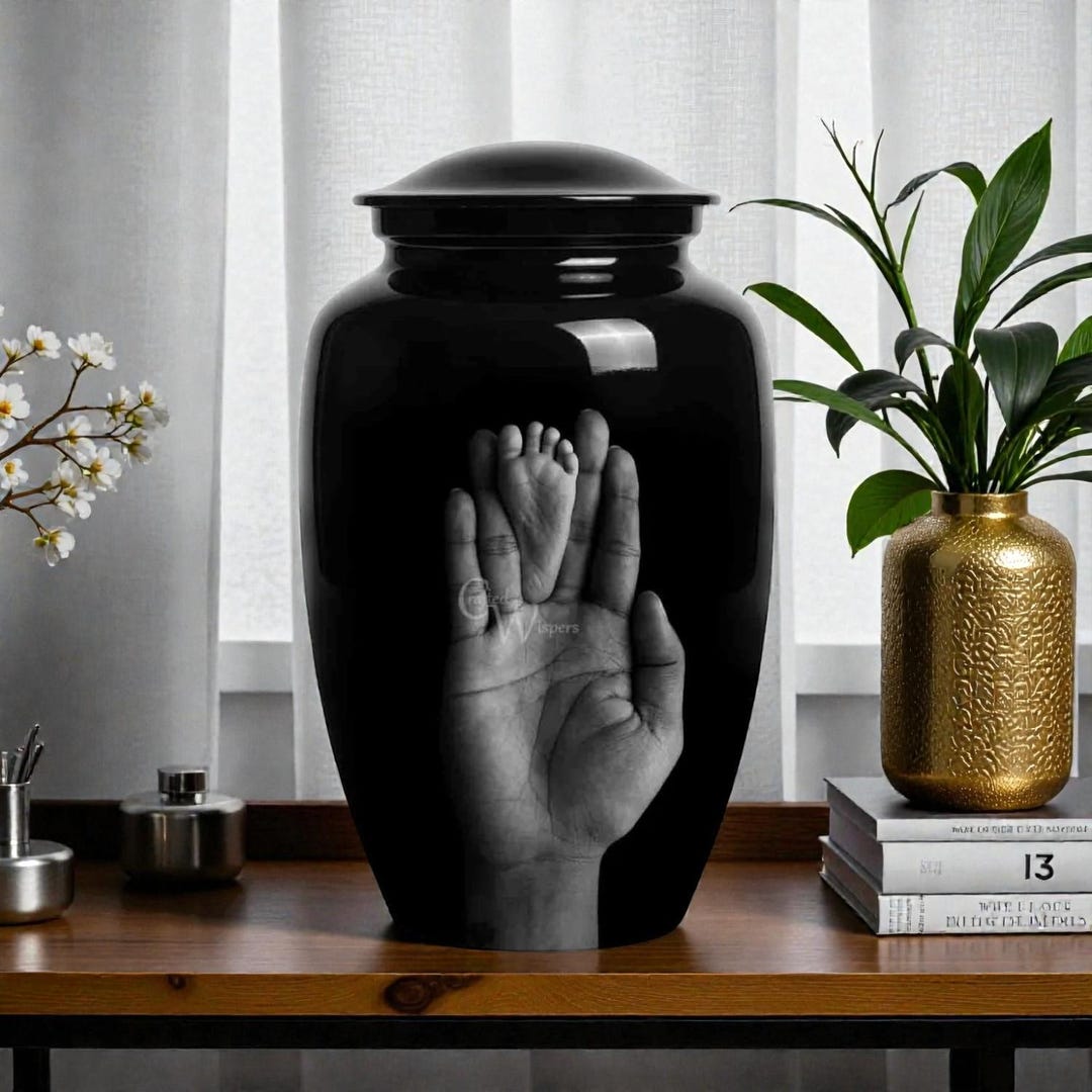 Black Cremation Urn, Parent Child Memorial Urn, Hand Symbol Remembrance ...