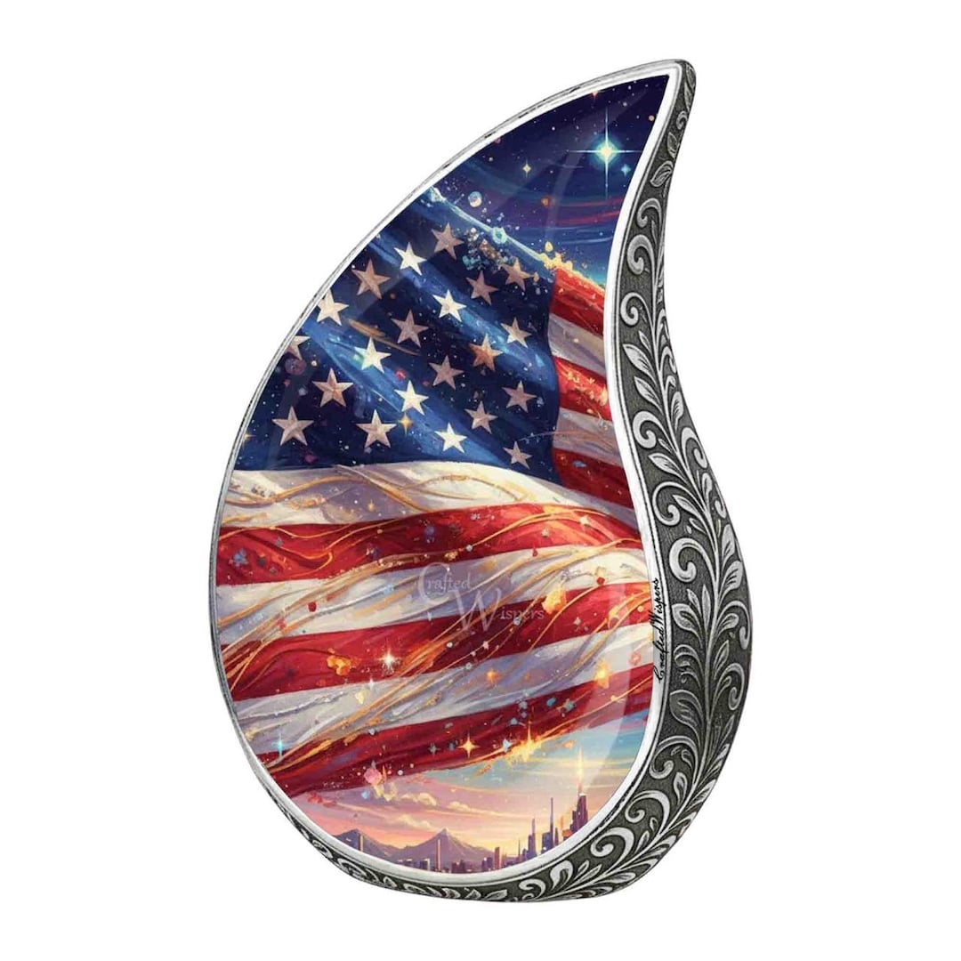 Patriotic American Flag Cremation Urn, Military Veteran Memorial Urn ...
