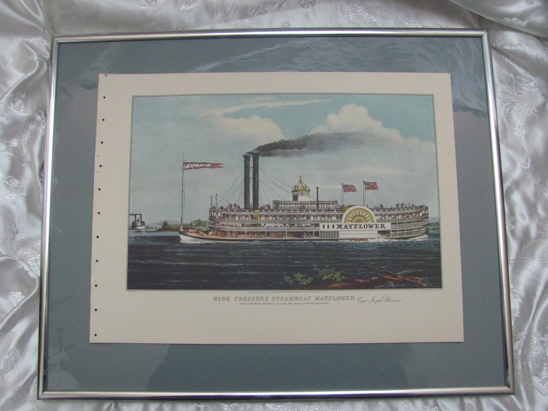 High Pressure Steamboat Mayflower // Currier Ives Vintage Color Print ...