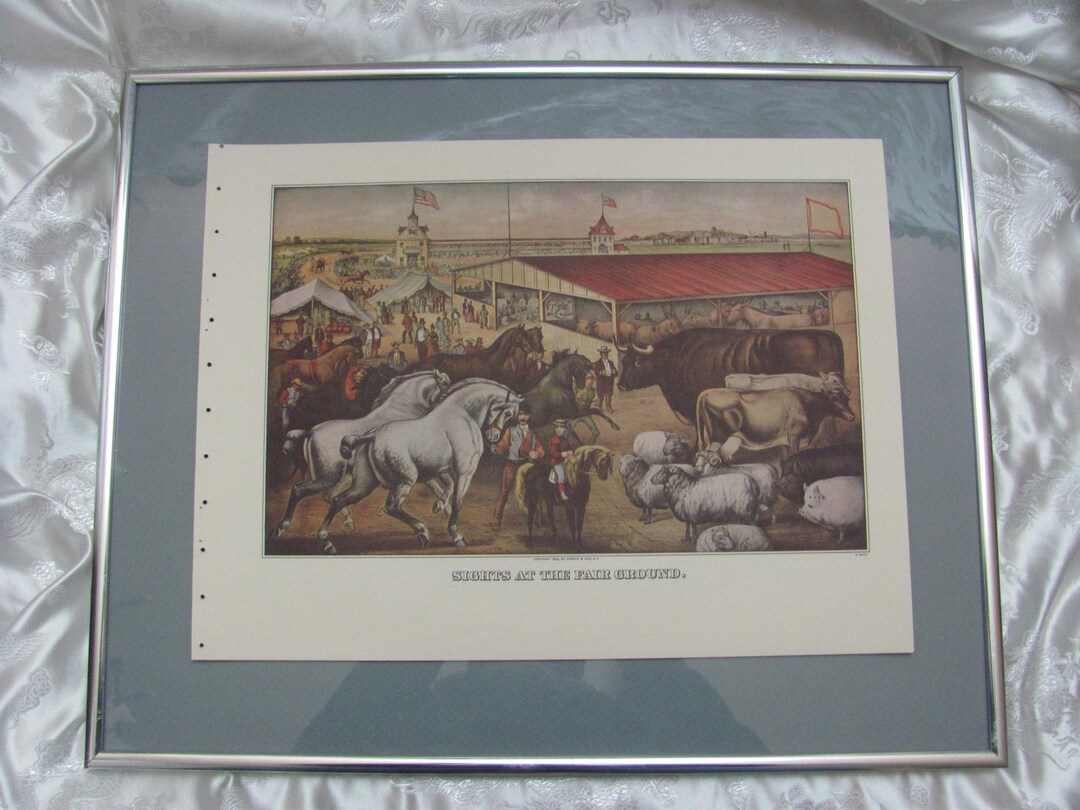 Sights at the Fair Ground // Currier Ives Vintage Color Print Book Page ...