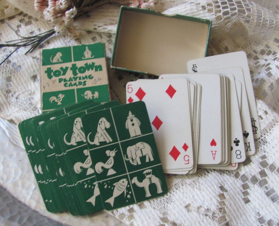 Vintage Toy Town Miniature Playing Cards Deck Box Complete Mid Century ...