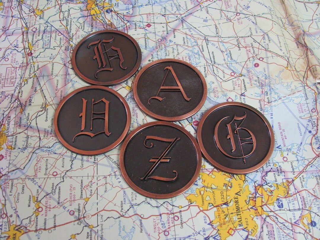 Bronze Monogram Alphabet Letters LE Mason Co - Brass Metal Round Disk 2 ...