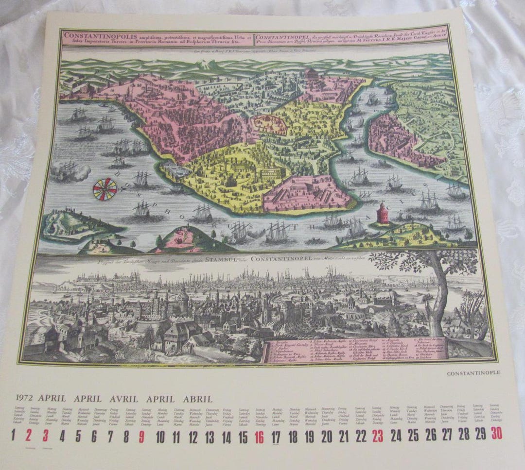 Vintage Cartographic Historical Map Calendar April 1972 // 17" X 18 ...