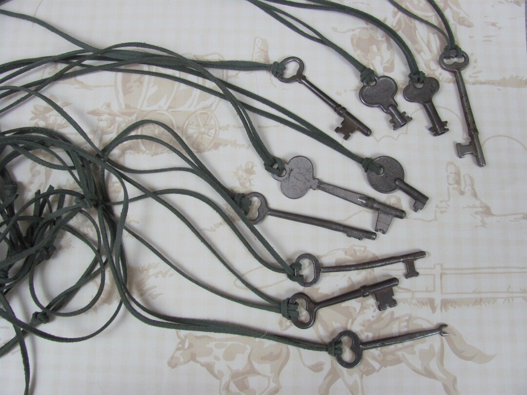 Antique Skeleton Barrel Key Suede Leather Necklace - Many to Choose ...