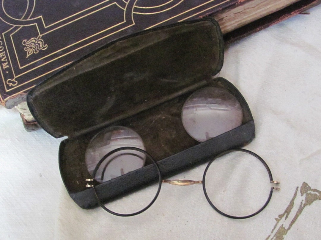 Antique Eyeglasses Spectacles With Hinged Case Round Lens 14k Gold ...