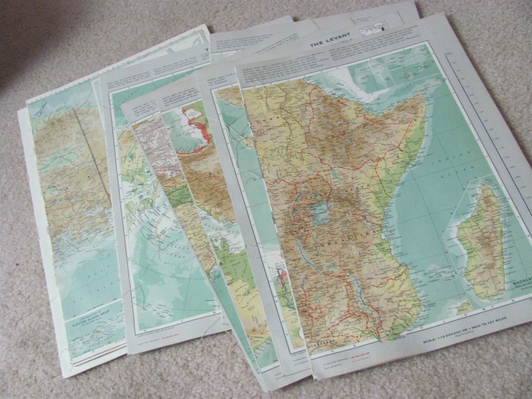 Vintage Large Maps Book Pages 15" X 11" - Rescued From a Mid Century ...