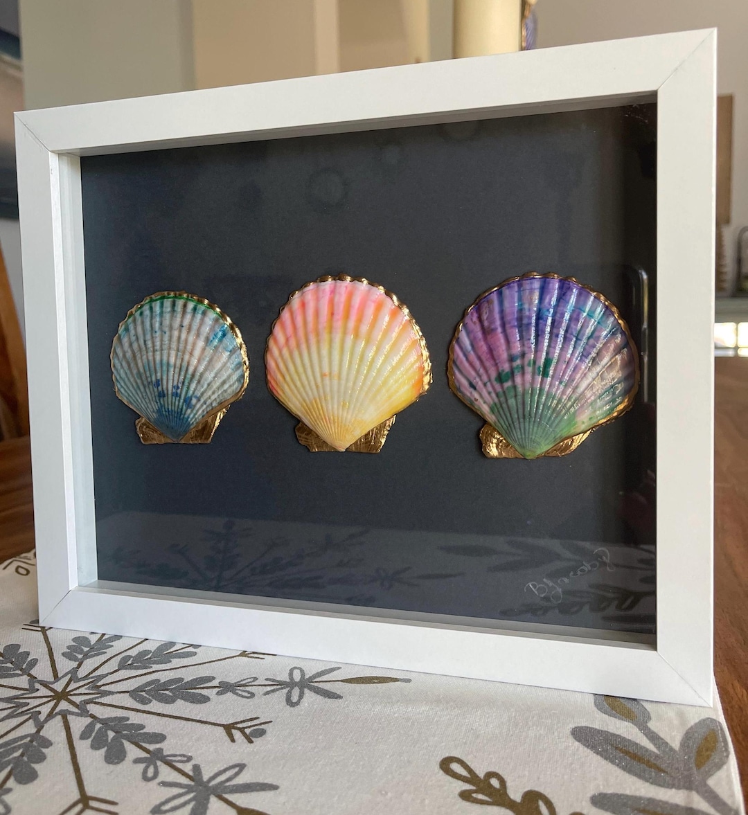 Hand Painted Natural Scallop Seashell Artwork, 8 X 10 Shadow Box - Etsy