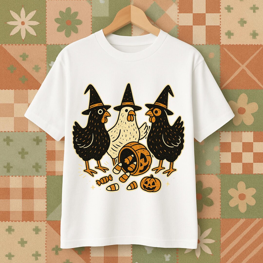 Retro Halloween Witch Chickens PNG: Transparent POD File - Etsy