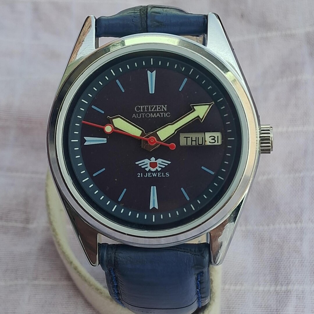 Vintage Citizen Automatic Watch – Blue Dial Day Date, Japanese ...