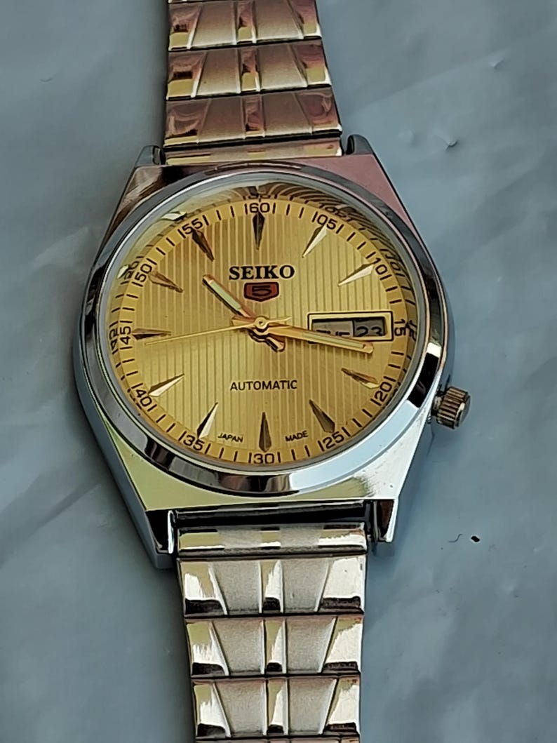 Vintage Seiko 5 Automatic Watch | Gold Dial Day-date, Japan Made - Etsy