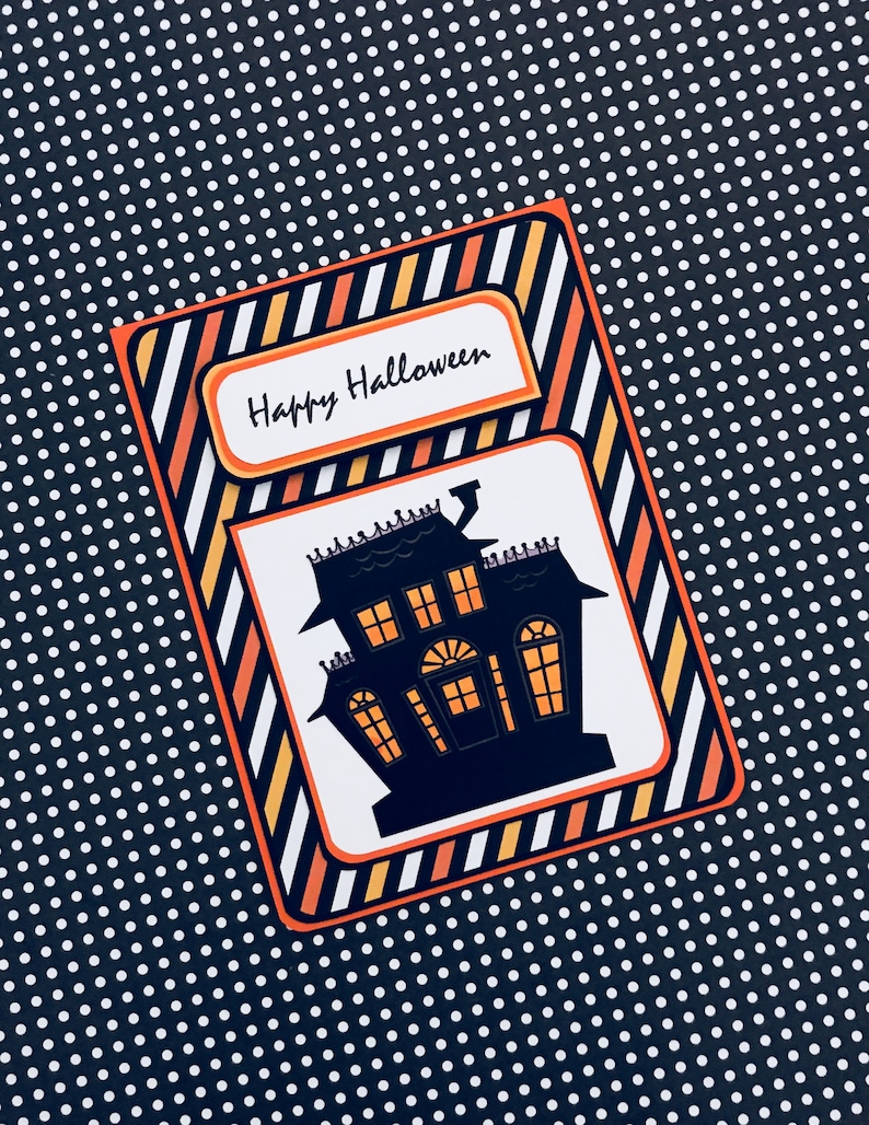Haunted House Halloween Card With Matching Embellished - Etsy