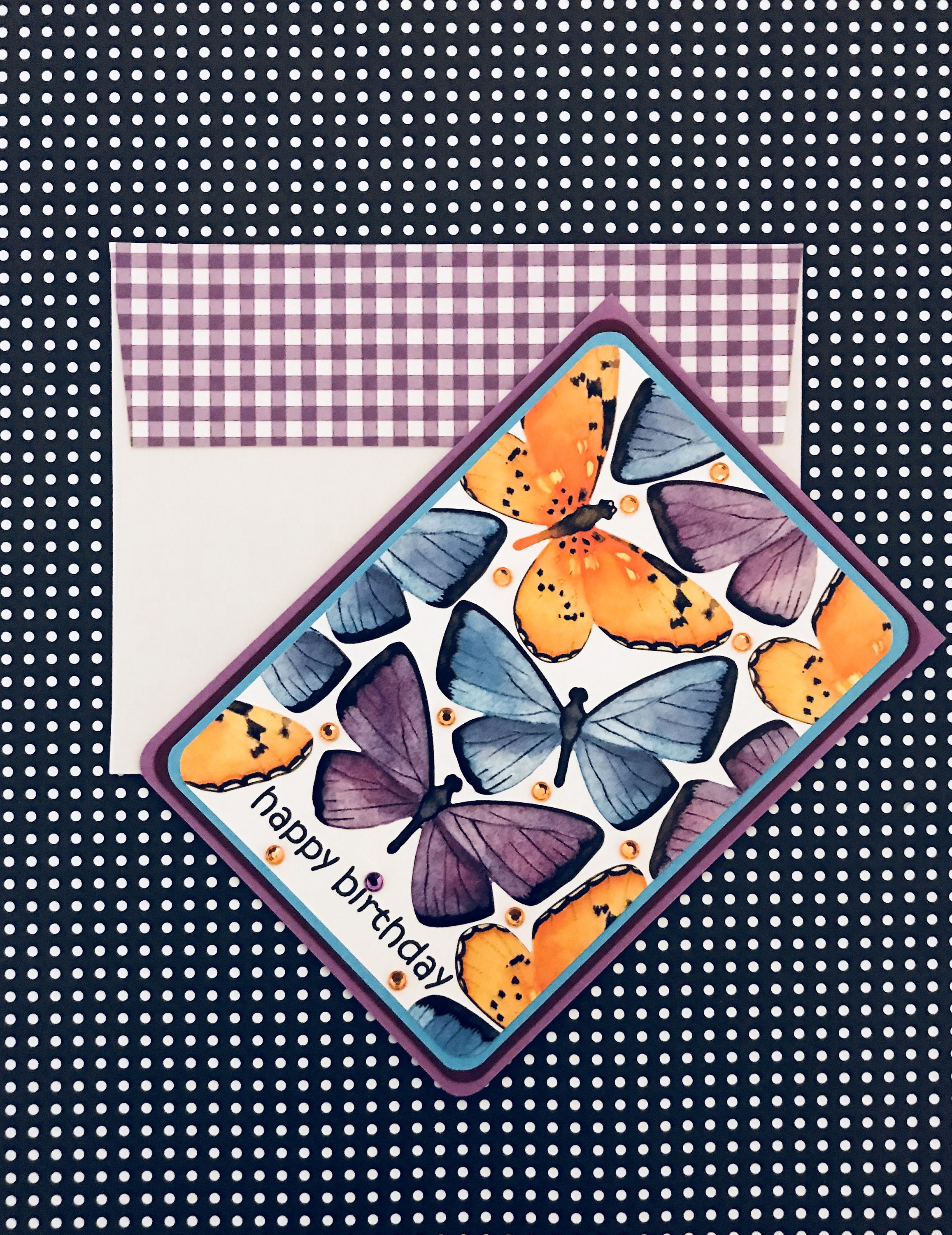 Butterflies Birthday Card With Matching Embellished Envelope TOP FOLD ...