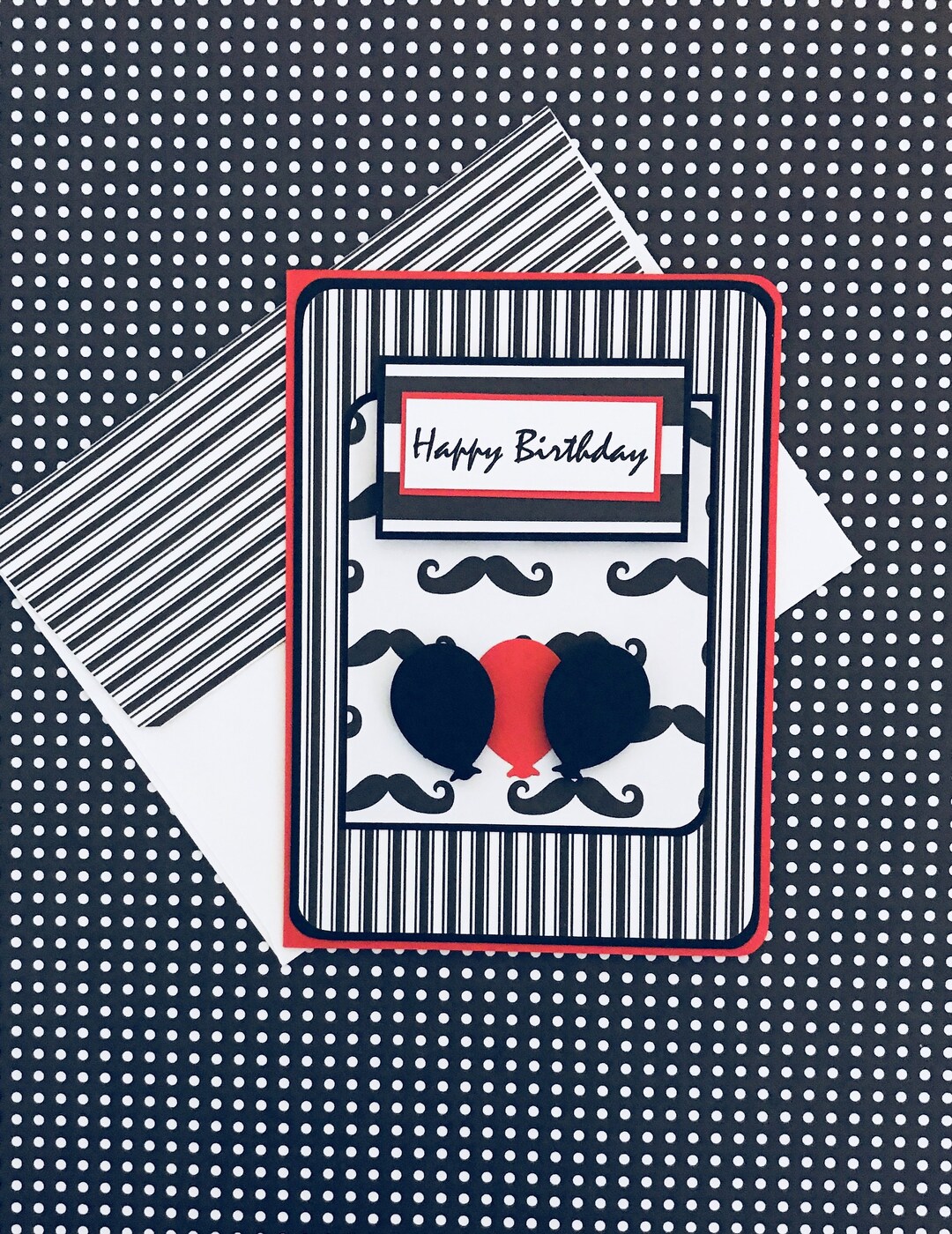 Mustache Preppy Birthday Card With Matching Embellished Envelope [SIDE ...