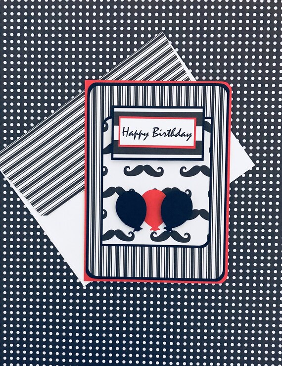 Mustache Preppy Birthday Card With Matching Embellished - Etsy