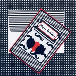 Mustache Preppy Birthday Card With Matching Embellished - Etsy
