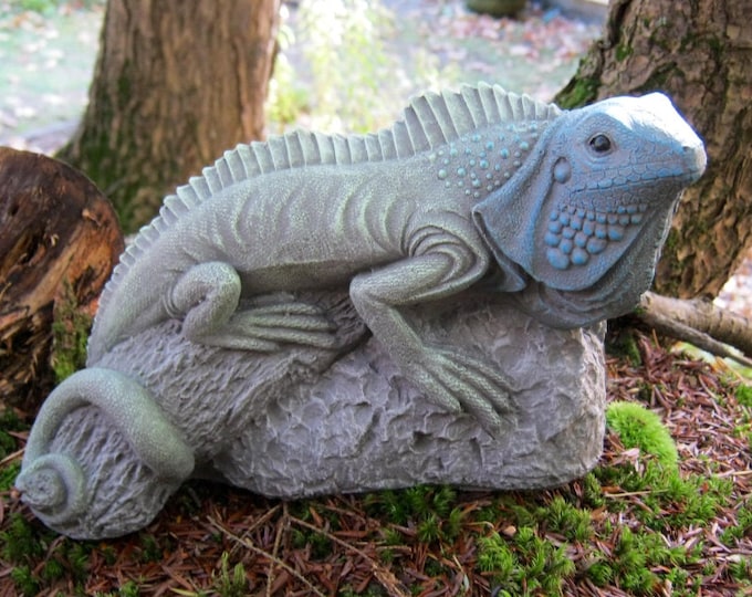 Iguana, Iguana Garden Statue, Reptile Garden Decor, Painted Concrete ...