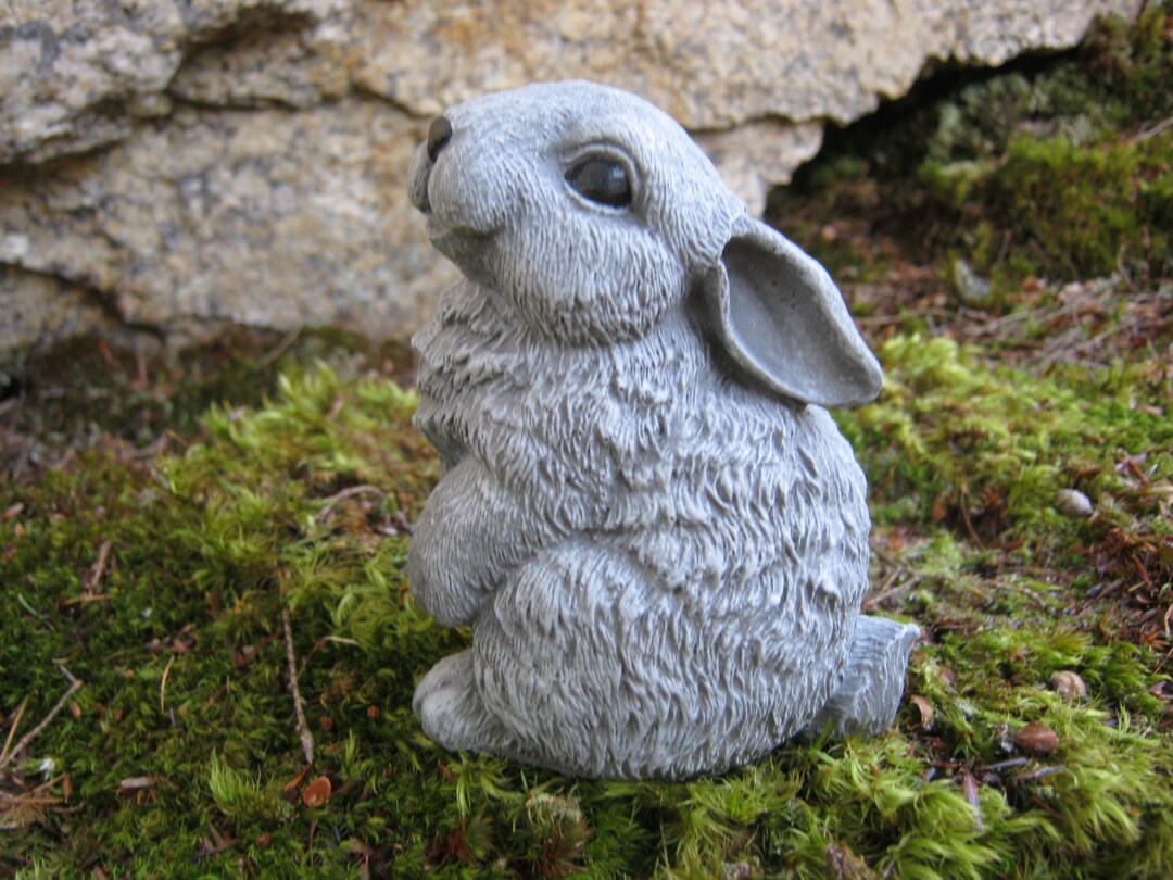 Rabbit Statue, Cute Bunny Garden Figure, Painted Concrete Garden Statue ...
