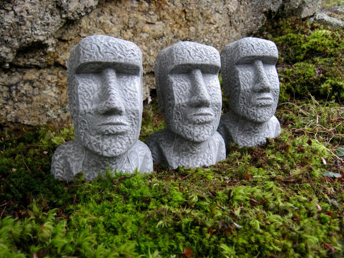 Easter Island Head, Moai Head, Concrete Heads, Garden Decor, Cement ...