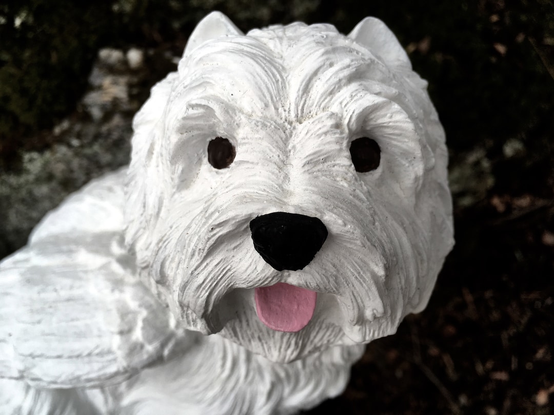 Westie Angel Statue, White West Highland Terrier, Cement Garden Dog ...