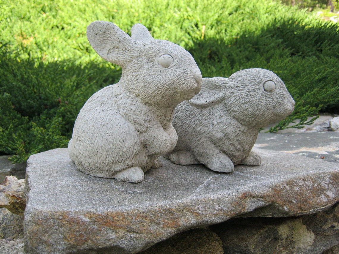 Rabbit Statues Garden Rabbits Garden Bunnies Concrete | Etsy