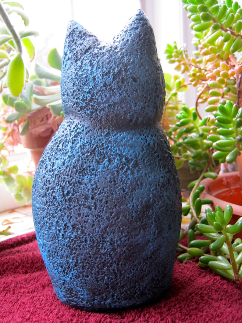Cat Statue Contemporary Blue Painted Feline Cement Concrete - Etsy