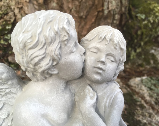 Angel Child, Garden Decor, Cherub Kissing Girl, Concrete Garden Statues ...
