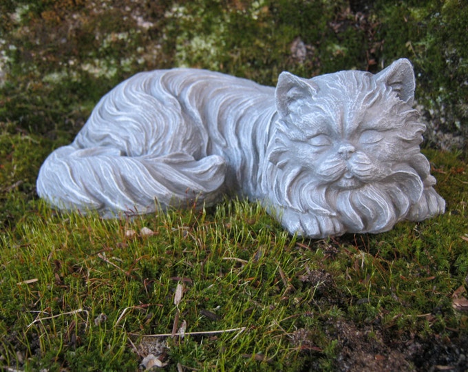 Cat Statue, Concrete Cat Statues, Long Haired Cat Figure, Concrete ...