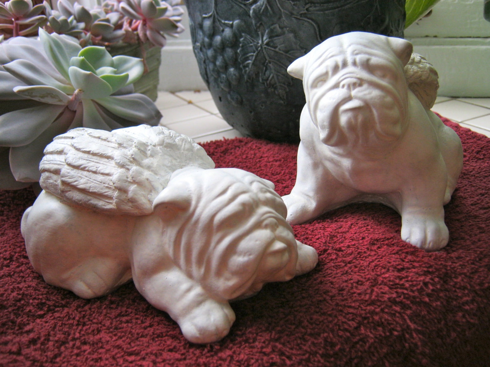 Bulldog Angel Pair Concrete Bulldog Statues Painted Cement - Etsy