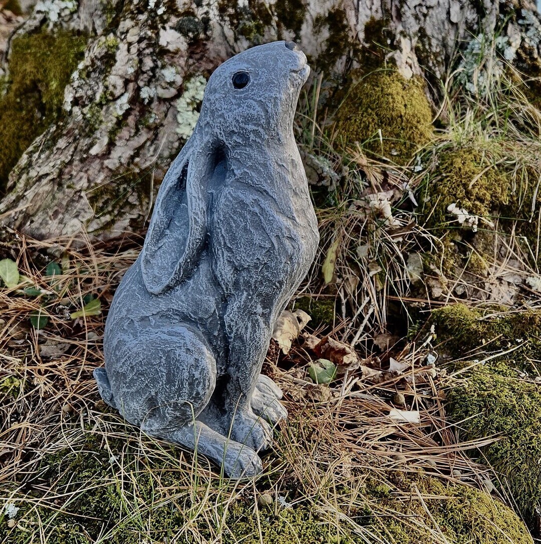 Rabbit Statue, Moon Gazing Hare, Rabbit Garden Decor, Concrete Garden ...