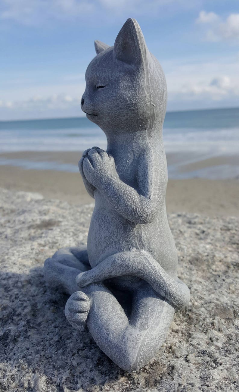 Buddha Cat Meditating Cat Yoga Cat Garden Decor Cat Statue Etsy
