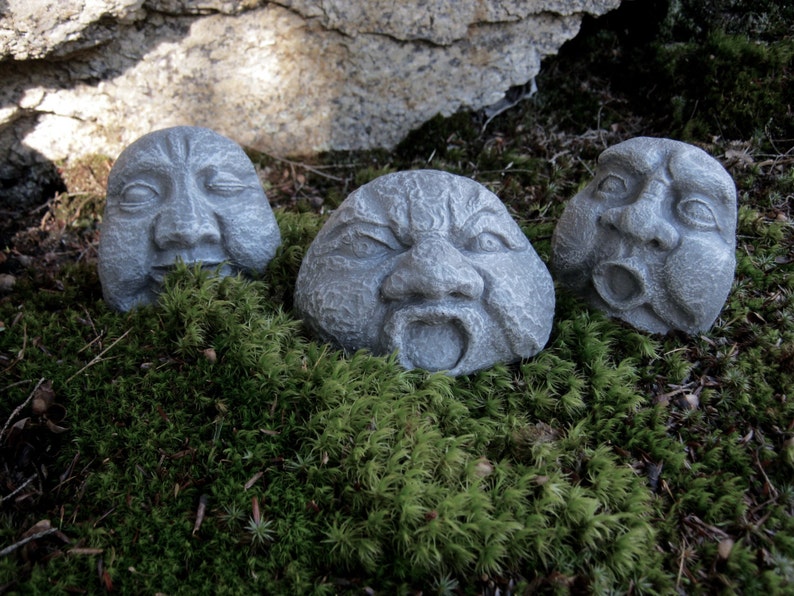 Rock Faces Three Concrete Garden Rocks Garden Decor Pot - Etsy
