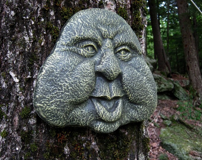 Rock Face Garden Decor, Garden Art, Friendly Face, Concrete Garden Face ...