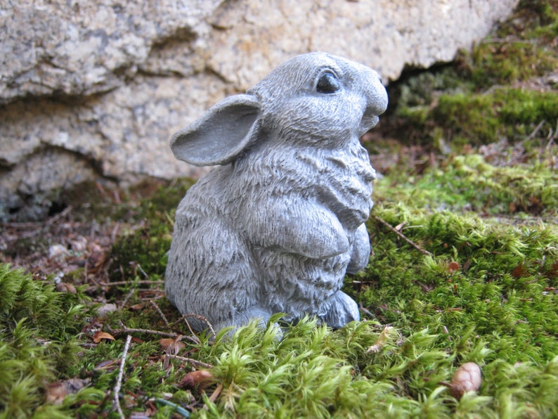 Rabbit Statue, Petite Concrete Rabbit Figure, Cement Garden Decor ...