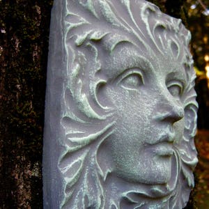 Green Woman Face Goddess, Green Man Face, Hanging Plaque, Garden Face ...