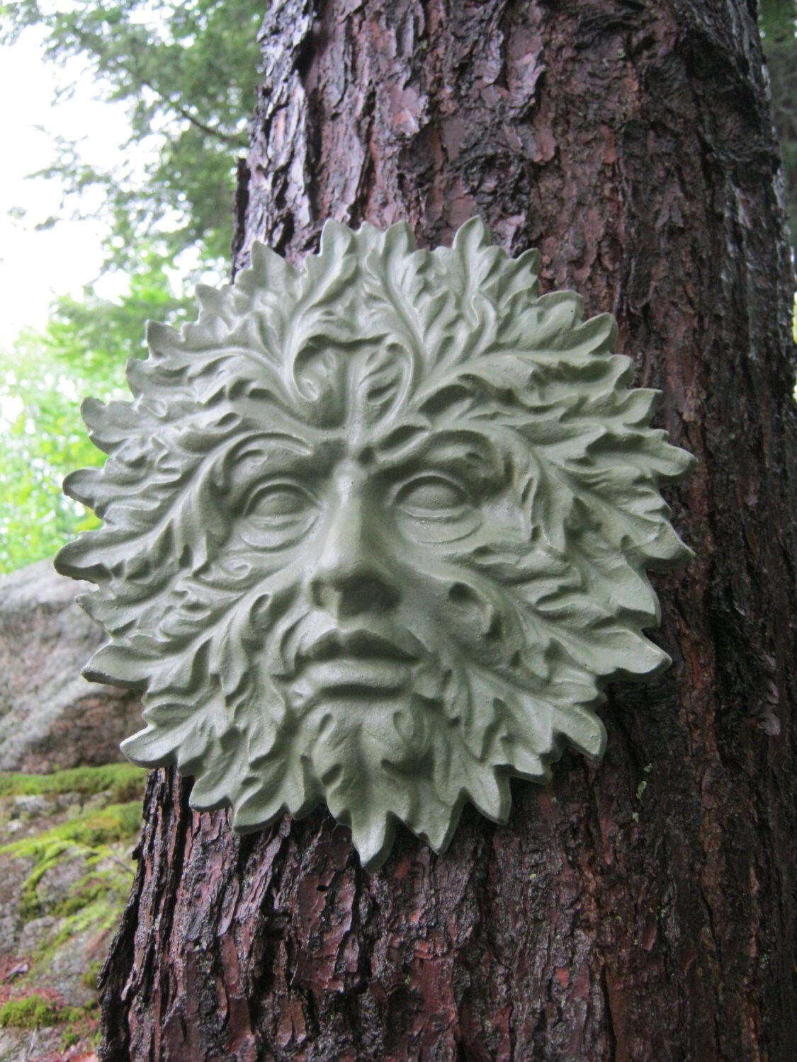 Green Man Face Concrete Garden Decor Cement Face Greenman - Etsy