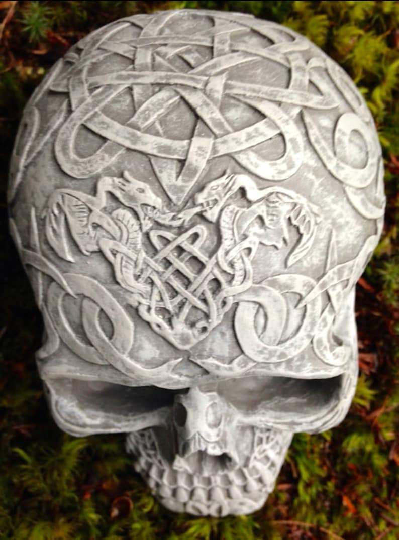 Skull Statue Garden Decor Celtic Skull Skull With Runes - Etsy