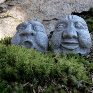Rock Faces, Three Concrete Garden Rocks, Garden Decor, Pot Sitter ...