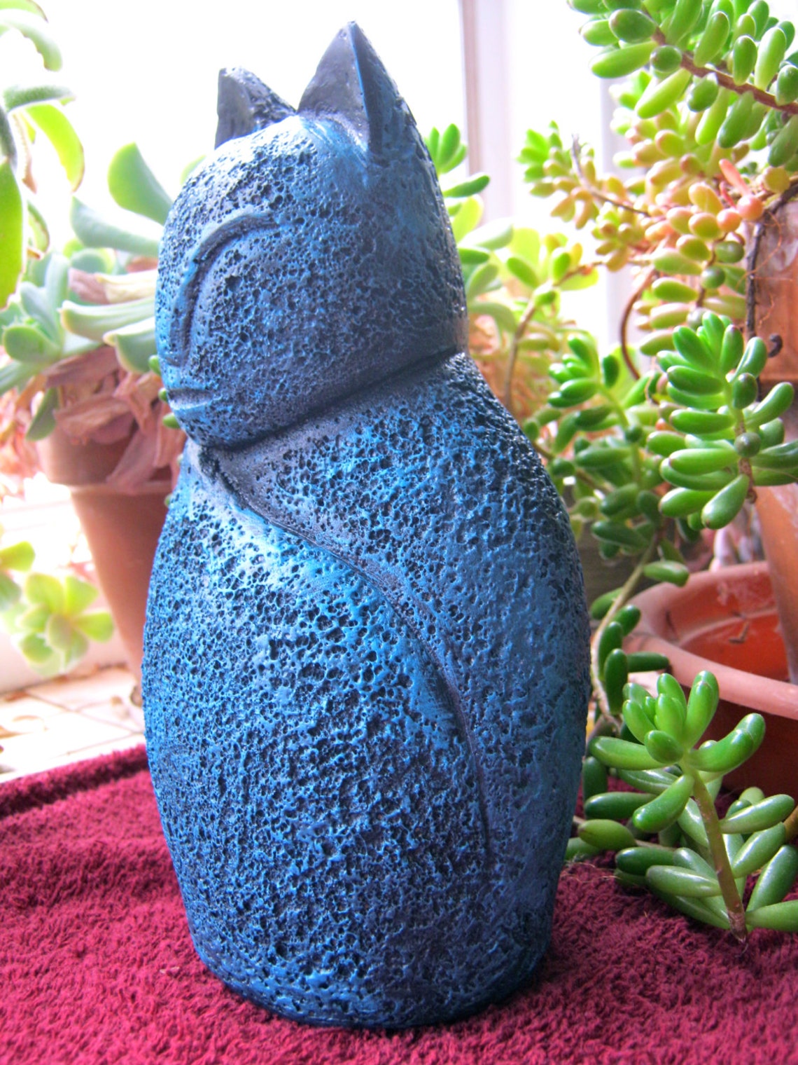 Cat Statue Contemporary Blue Painted Feline Cement Concrete - Etsy