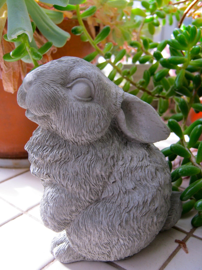 Rabbit Statue, Petite Concrete Rabbit Figure, Cement Garden Decor ...