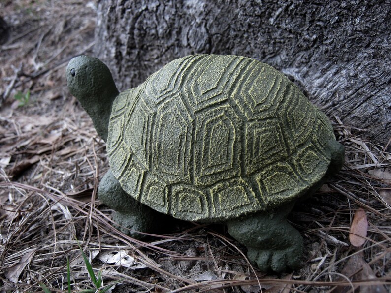 Turtle Statue Stretching Painted Concrete Garden Figure - Etsy